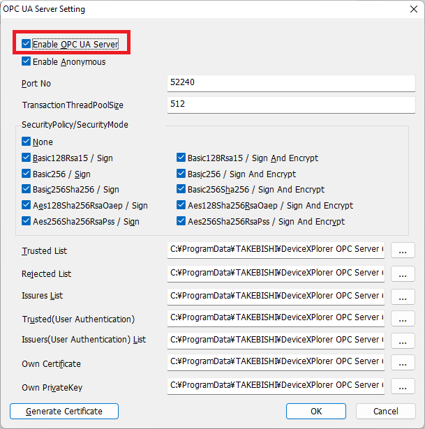 [For Ver.6] How to enable OPC UA Server function.｜FAQ｜TAKEBISHI FAWEB
